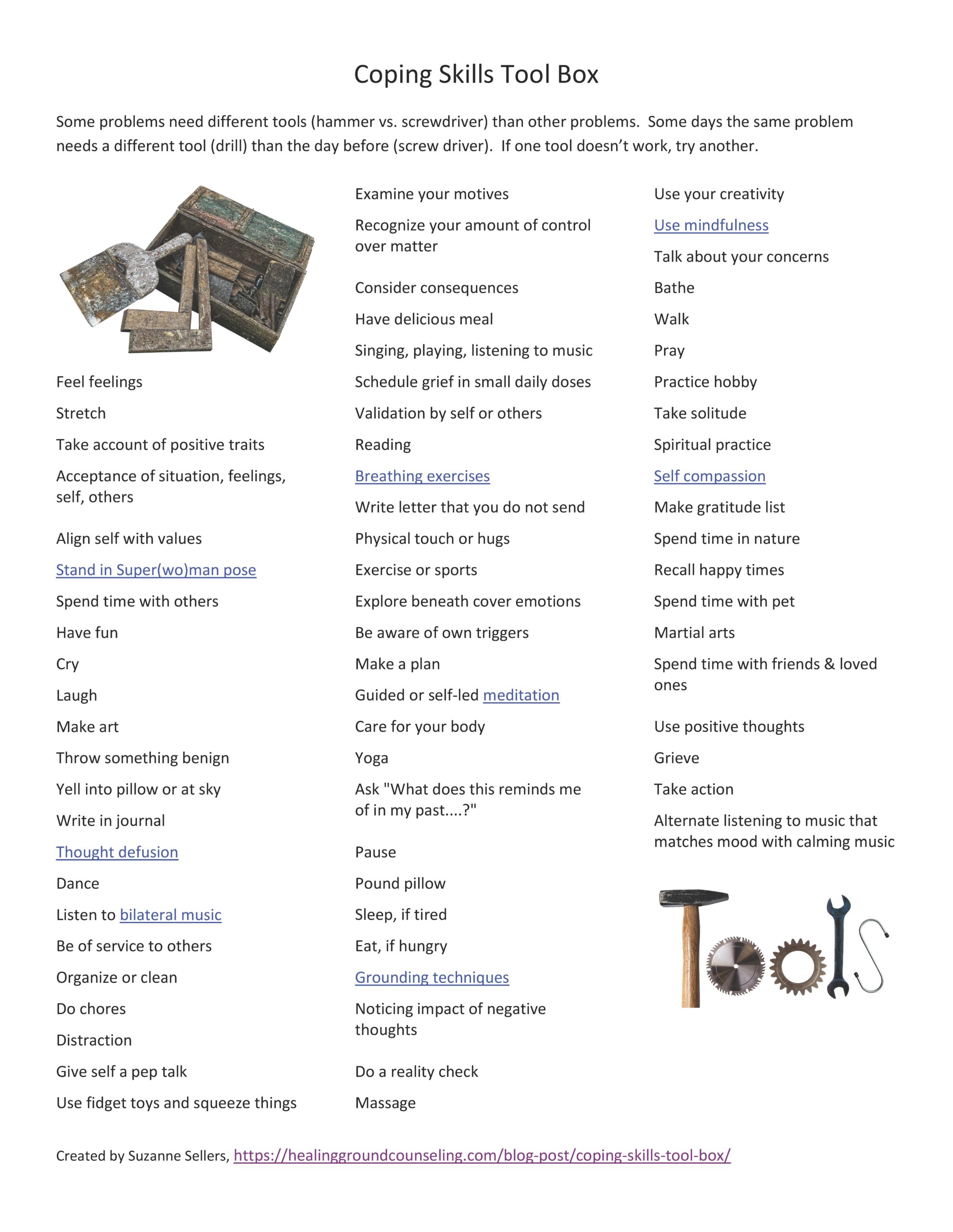 Coping Skills Tool Box - Healing Ground Counseling Coping Skills Tool Box - Healing Ground Counseling